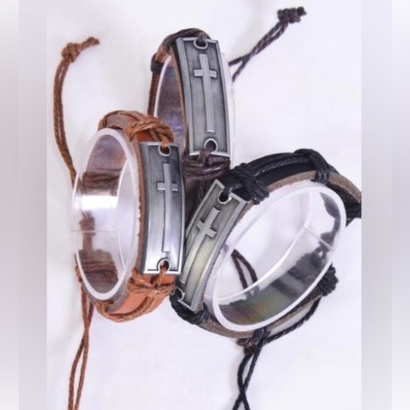Jewelry | 31 New Chocolate Brown Real Leather Cross Bracelet | Poshmark